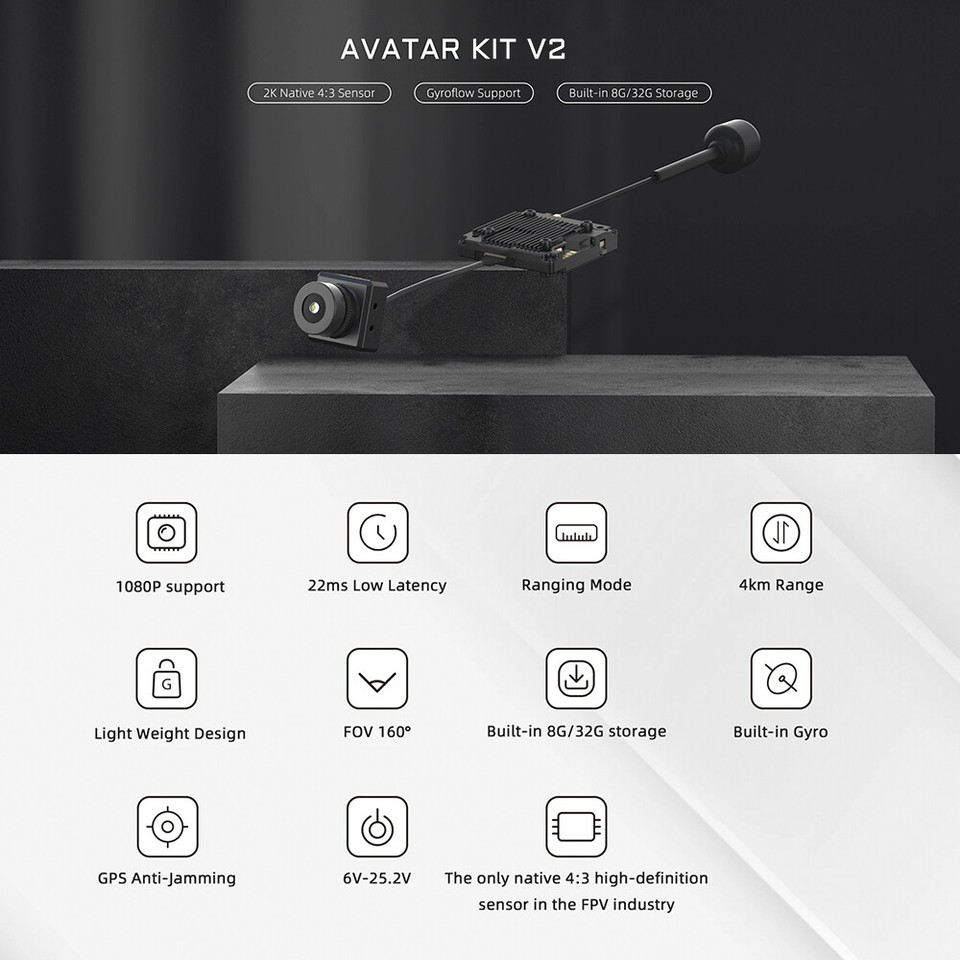 CADDX Walksnail Avatar HD Pro Kit V2 With Gyroflow 4:3 Camera for FPV ...