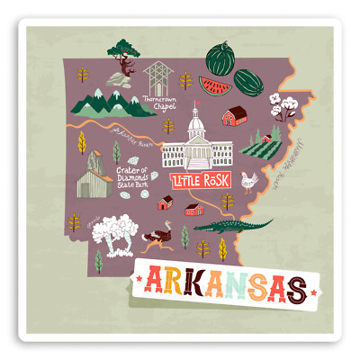 2 x 10cm Arkansas State Map Vinyl Stickers - USA America Luggage ...