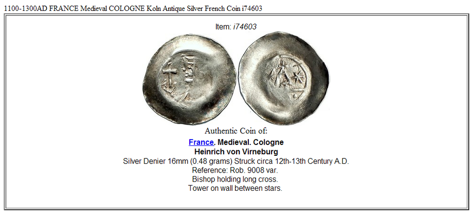 1100-1300AD FRANCE Medieval COLOGNE Koln Antique Silver French Coin ...