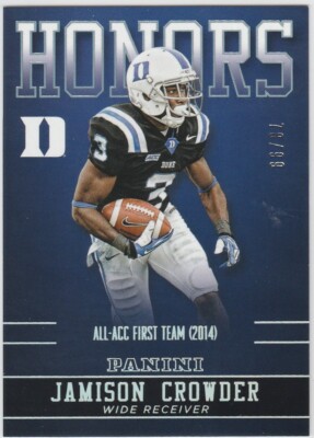 JAMISON CROWDER 2015 DUKE COLLEGIATE HONORS SILVER PARALLEL SERIAL #'D ...
