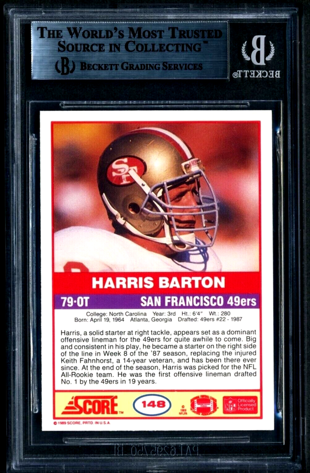 1989 SCORE RC #148 HARRIS BARTON BGS 9 (9.5,9,9,9) MINT ROOKIE 49ERS ...