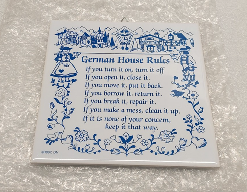 1997 German House Rules Cermeic Hangable Wall Plate Square NEW 6"x6" | eBay