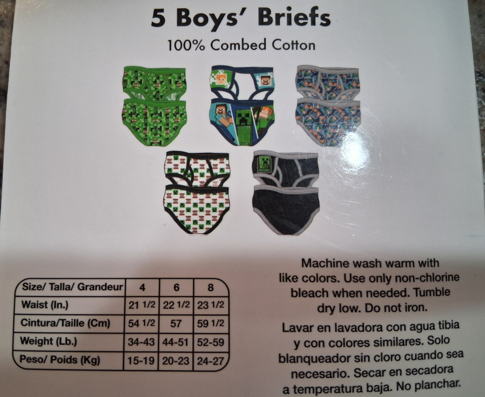 NEW Boys Sz 4 Minecraft Underwear Briefs 5 Pack 100% Cotton Broken Seal ...
