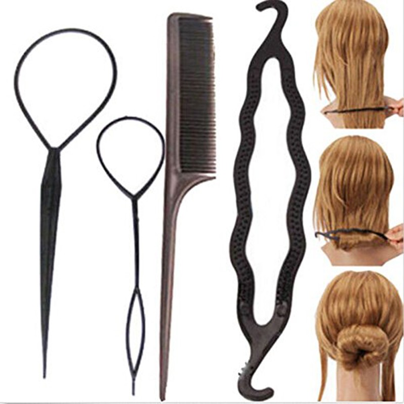 4Pcs Hair Styling Tool Set Black Plastic DIY Hair Braiding Tool Kit For ...