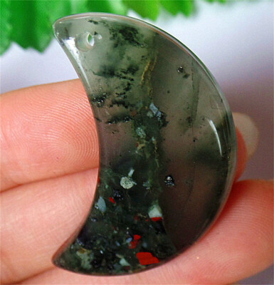 40x19x6mm Natural Red and Gray Africa Bloodstone Reiki Moon Pendant ...