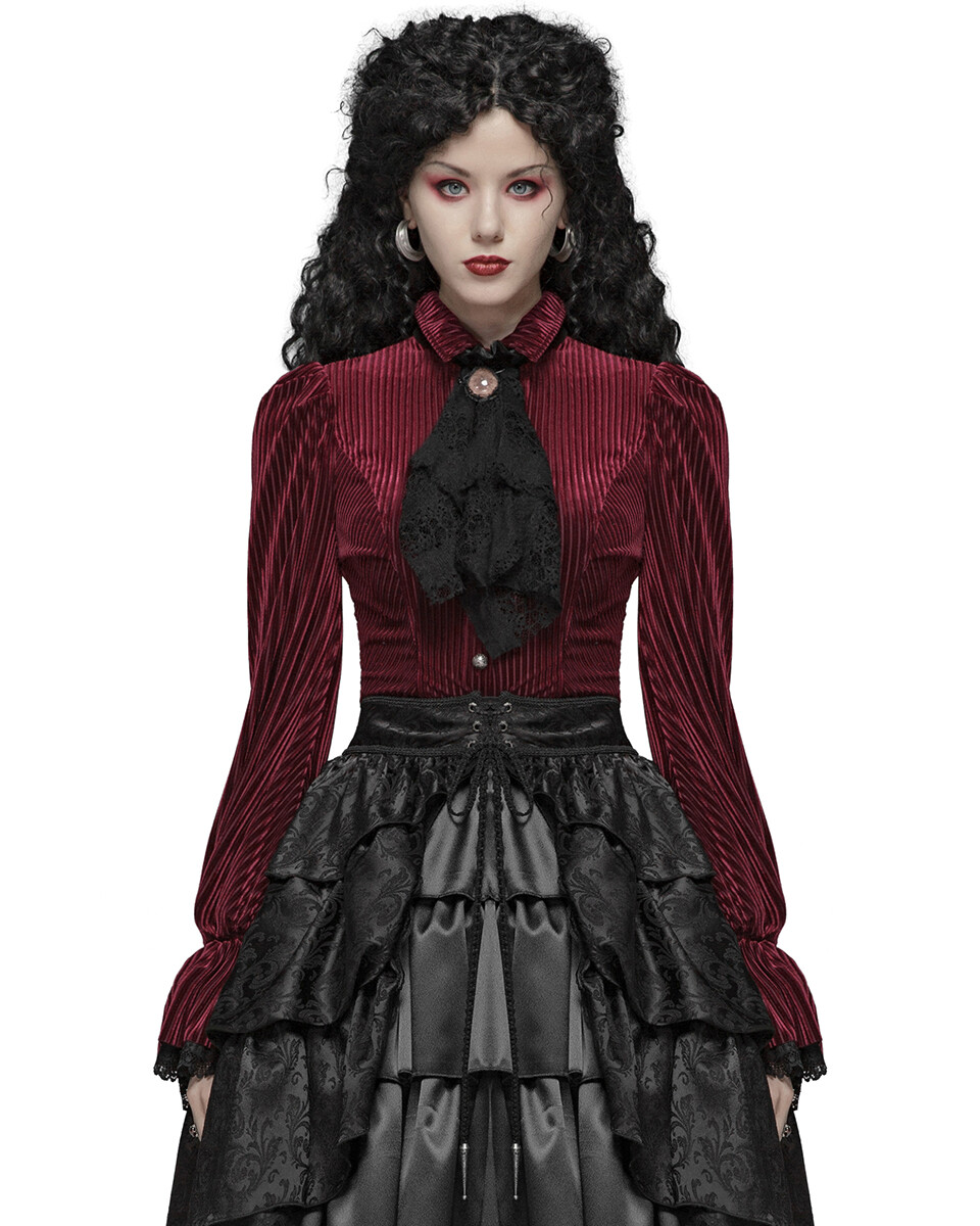 Punk Rave Womens Gothic Steampunk Blouse Top Shirt Red Velvet Victorian ...