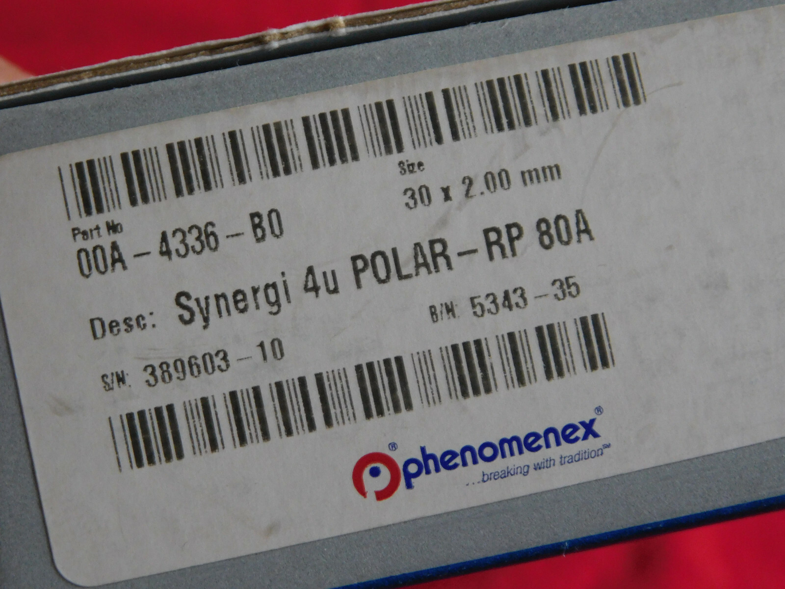 Phenomenex SYNERGI 4u POLAR-RP, 80A, 30x2.0mm HPLC column; 00A-4336-B0 ...