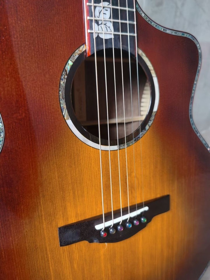 41 Inch STANSEN Sunset Solid Spruce Acoustic Guitar Abalone Inlays ...