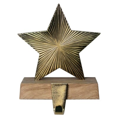 Crosby St. Star Stocking Holder, 6.75" Xmas Holiday Hanger Gold/Wood | eBay