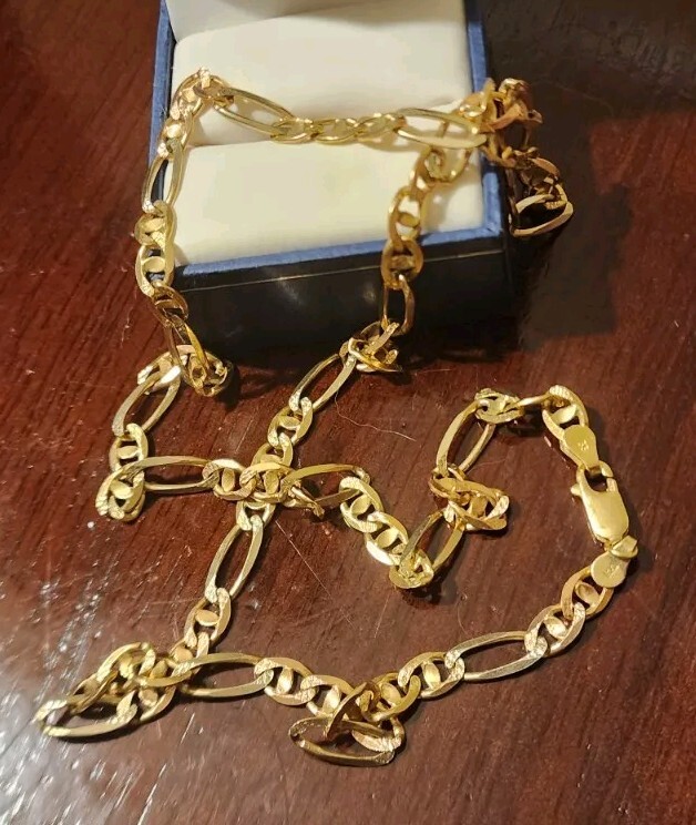 Fancy 14kt Solid Gold Designer GS Figaro 22" Chain Necklace! Not Scrap ...