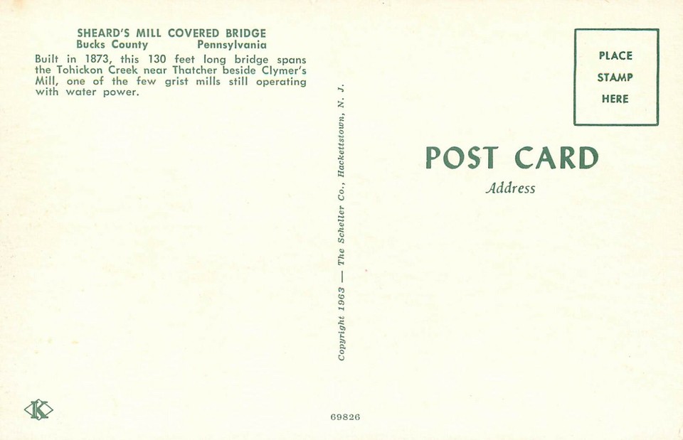 Covered Bridge Postcard Sheard's Mill Bucks County PA Unused | eBay
