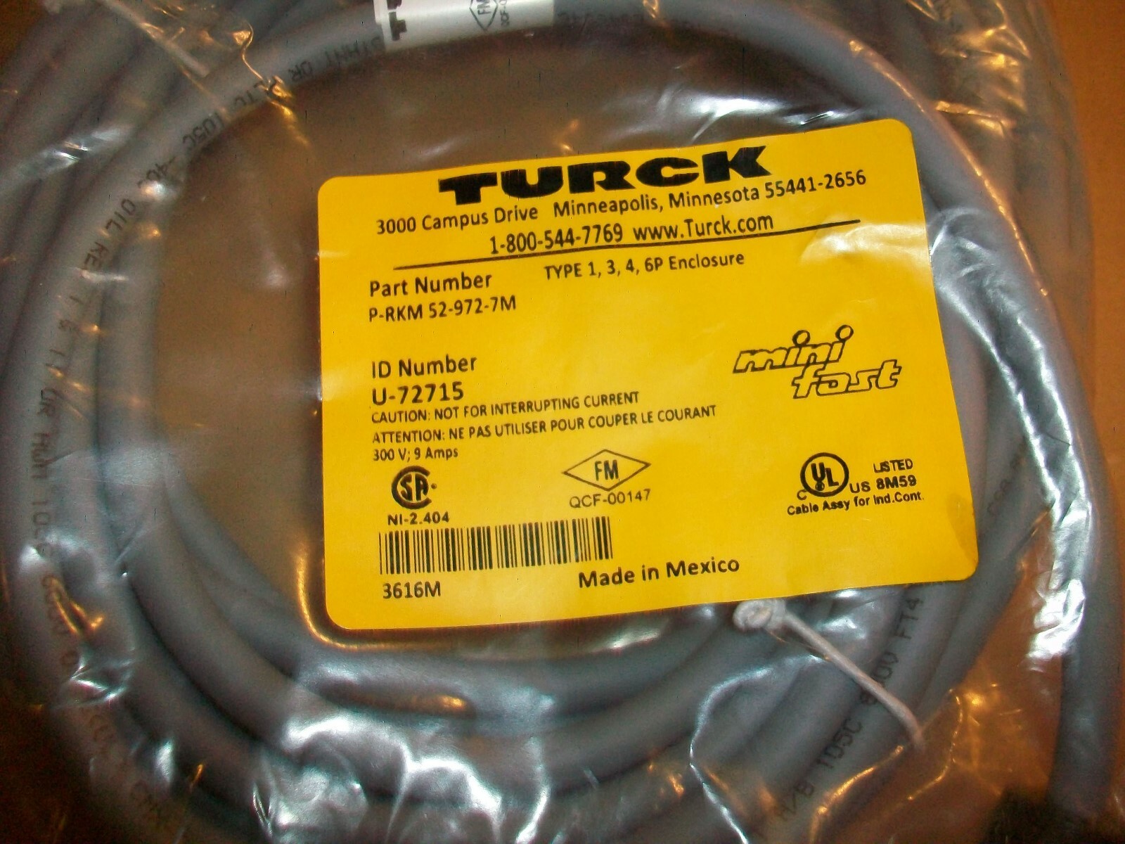 Turck Molded Cordset P-RKM 52-972-7M 5 POLE 7 METER NEW IN BAG | eBay
