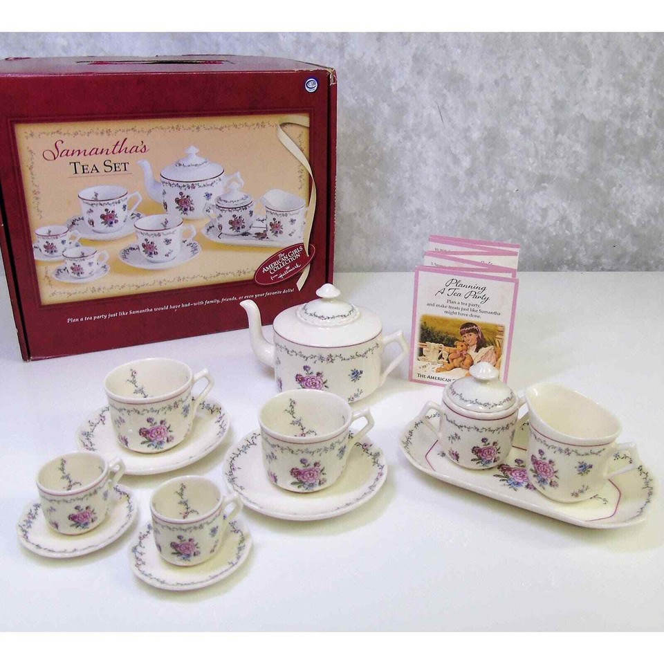 American Girl SAMANTHA TEA SET Teapot Cups Saucers Sugar Bowl Creamer ...