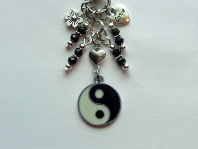 YING YANG LUCK BEAD FLOWER LOVE HEART KEY CHAIN PURSE CLIP BAG CHARM ...