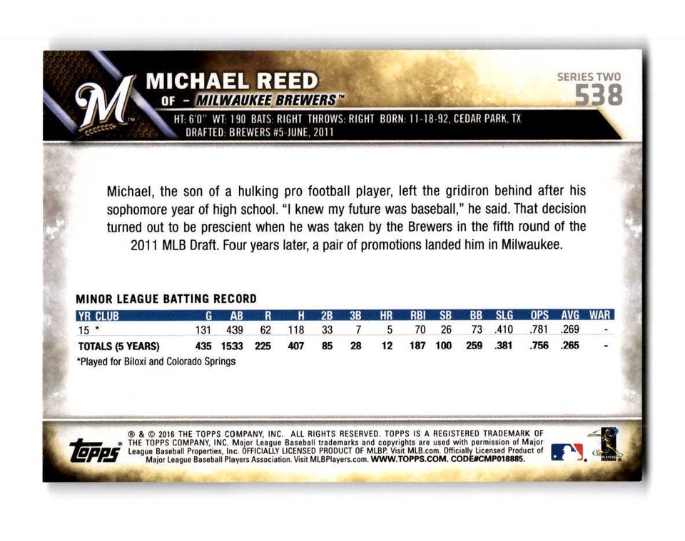 2016 Topps Michael Reed RC 538 | eBay