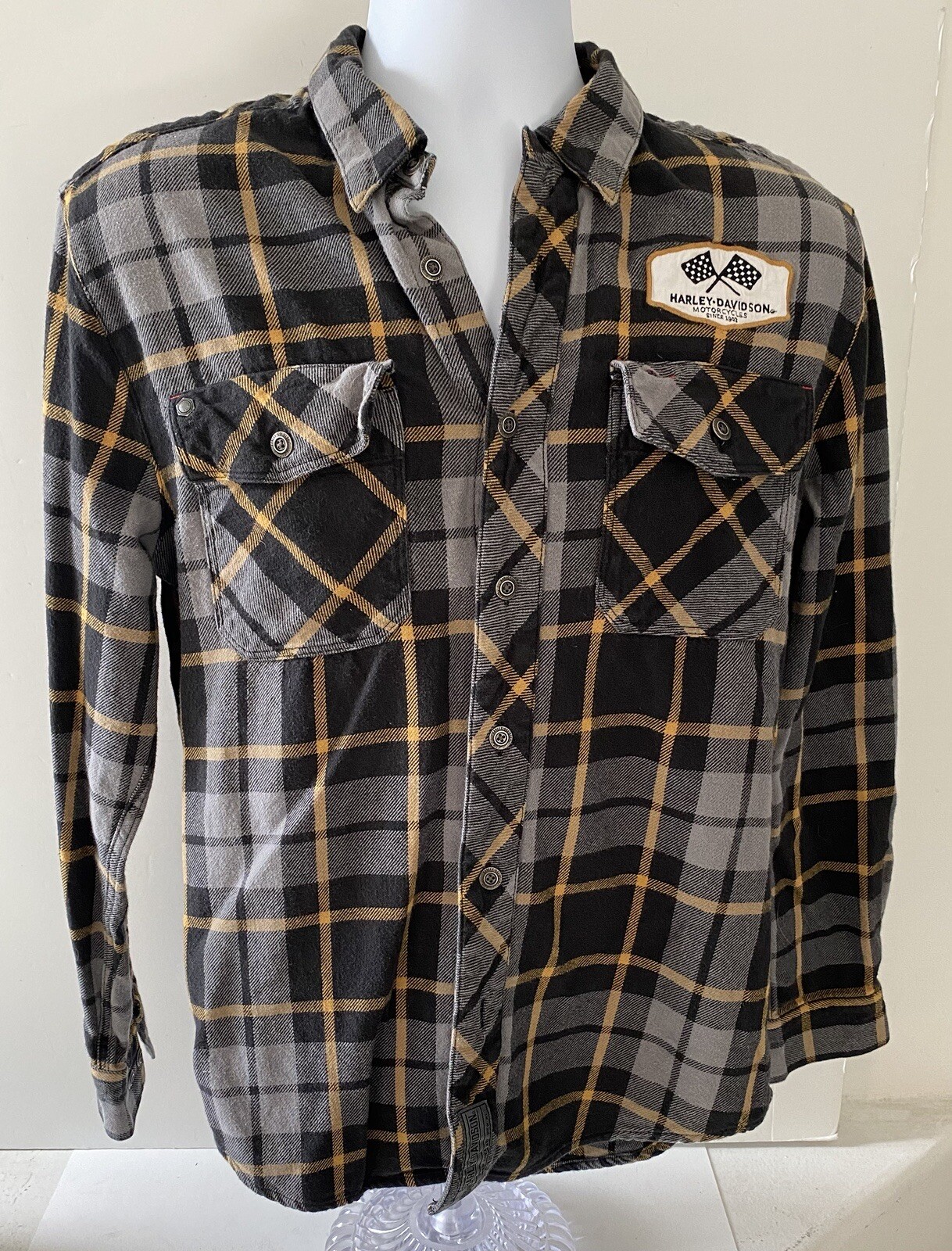 Harley Davidson Cotton Flannel Plaid Black And Grey M… - Gem