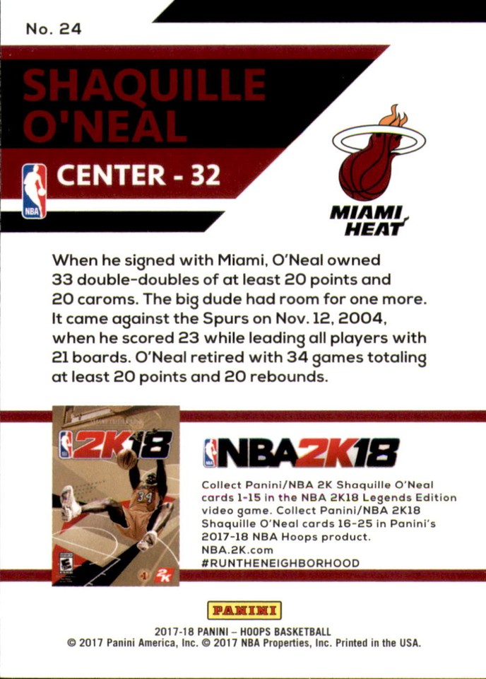 2017-18 Hoops Shaquille O'Neal NBA 2K #24 Shaquille O'Neal Card | eBay