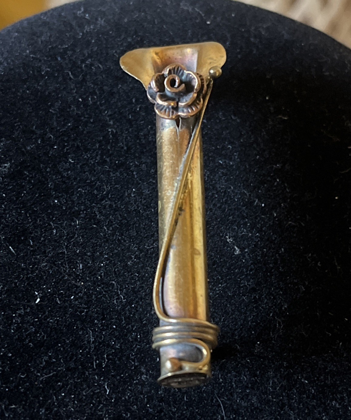 Vintage Tussie Mussie Posey Holder Pin Brooch, Brass, Thailand