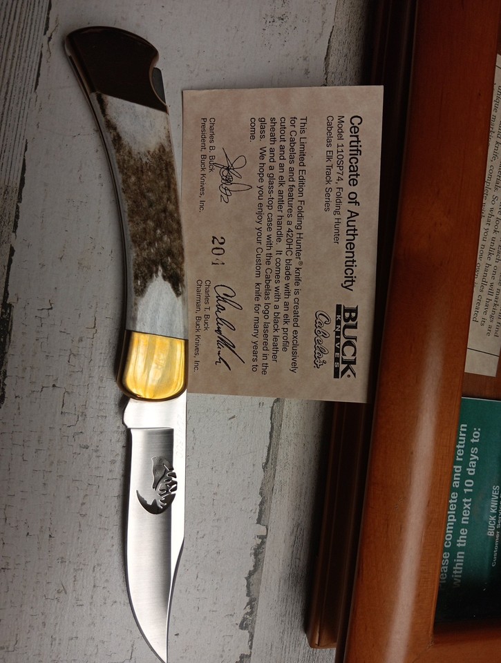 Buck 110 SP74 Cabelas Elk Track Series Stag Lazer Cut Out Folding ...