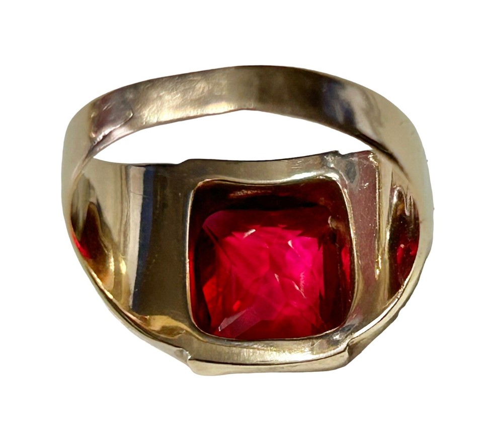 Mens Art Deco 10k Yellow Gold Lab Created Ruby Signet Ring Size 10 ...