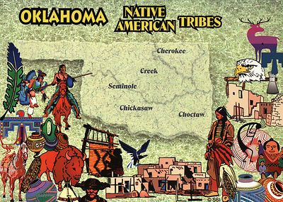 Oklahoma Native American Indian Tribes, Cherokee Seminole etc State Map ...