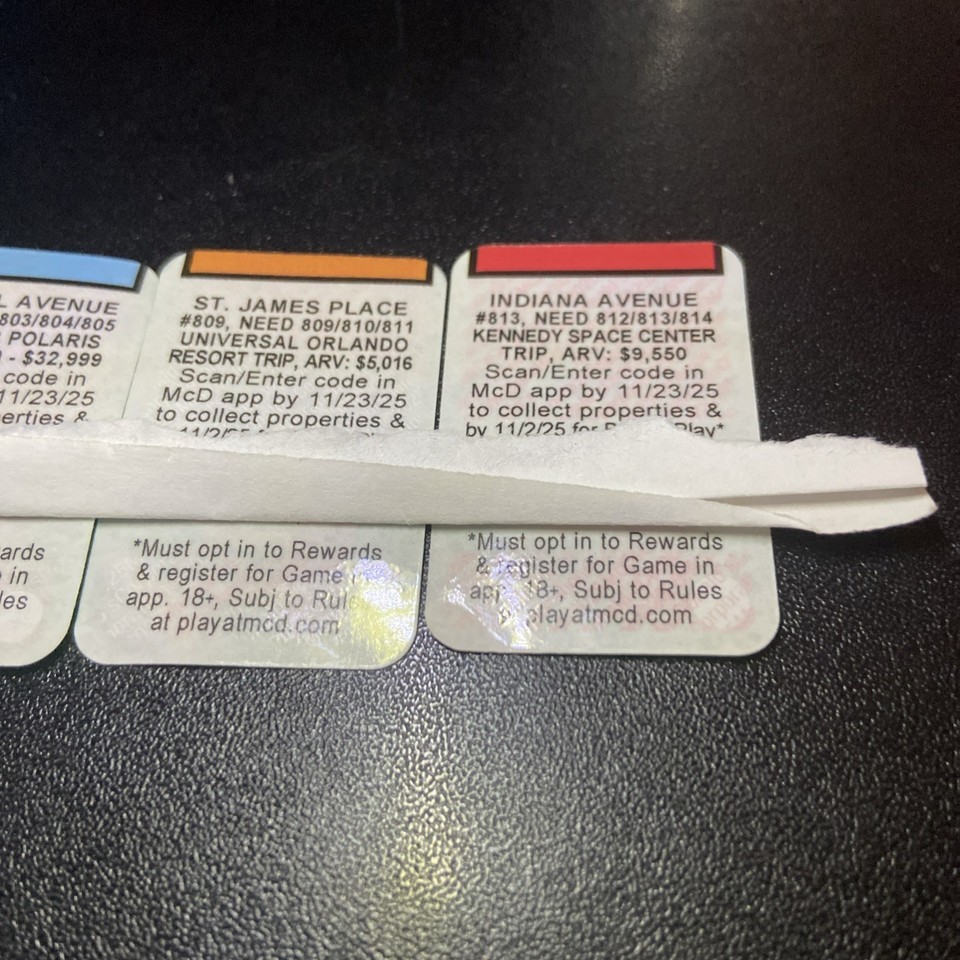 4 McDonald’s Monopoly 2025 Game Pieces #802 #803 #809 #813 Unredeemed Lot | eBay
