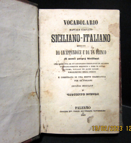 Dizionario Vocabolario Siciliano Italiano Giuseppe Biundi Stamperia ...
