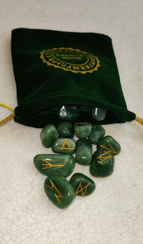 Natural Green Jade Runes 25pcs Engraved Elder Futhark Rune Stone Set | eBay