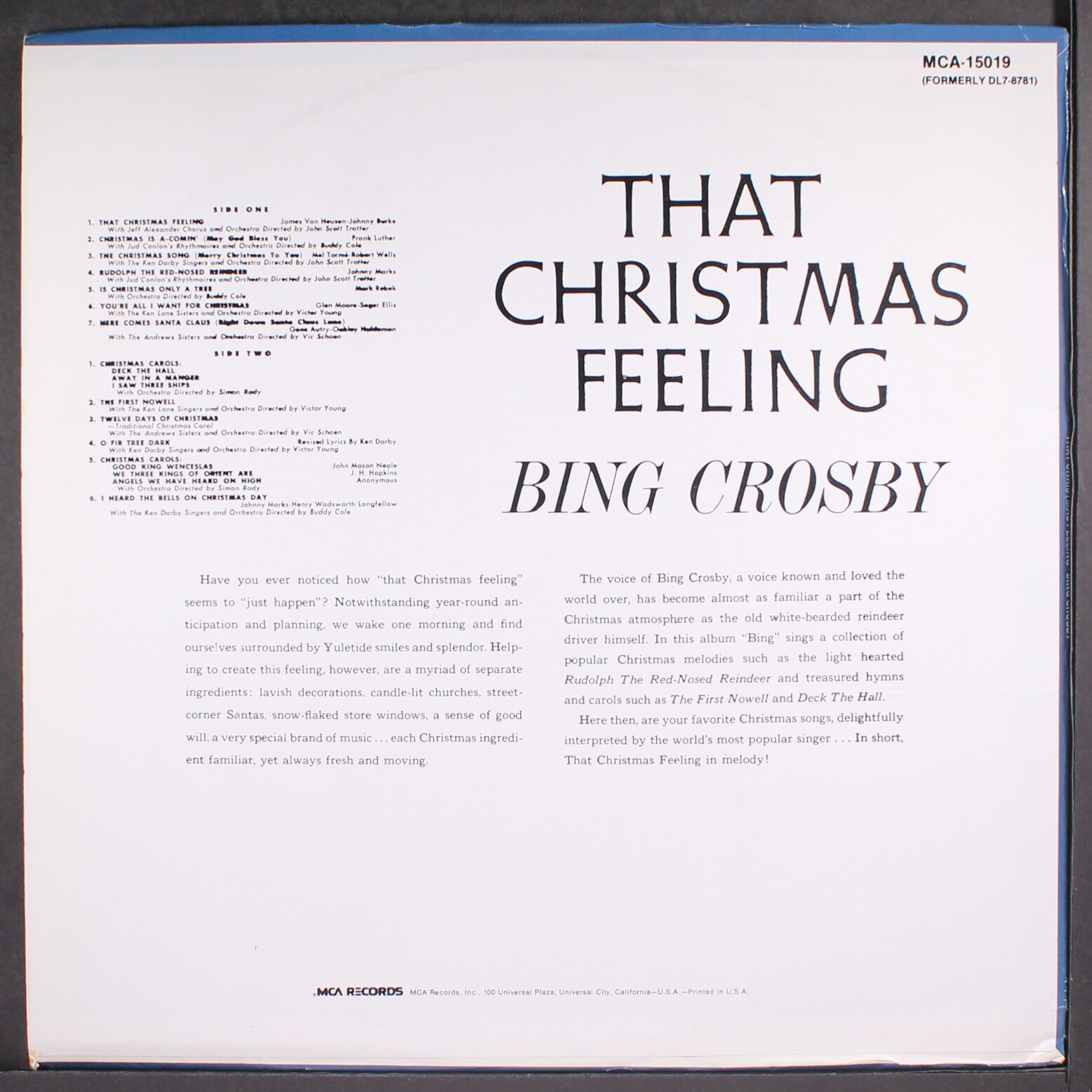 BING CROSBY: that christmas feeling MCA 12" LP 33 RPM | eBay
