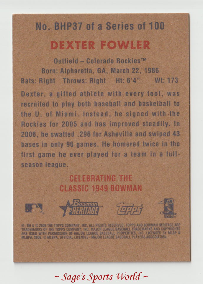 2006 Bowman Heritage Prospects Baseball #37 Dexter Fowler - Colorado ...