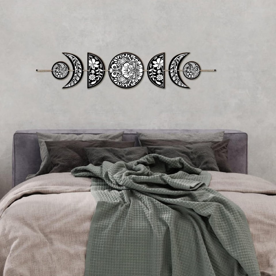 Moon Phase Wall Decor Wooden Boho 7-Piece Hanging Art | eBay UK