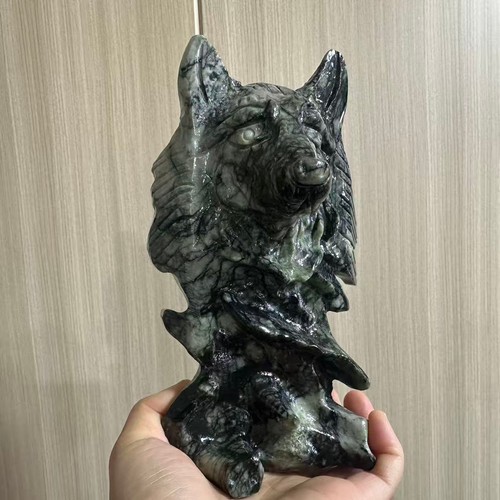 1pc Natural jade quartz carved wolf head crystal skull healing deocr | eBay