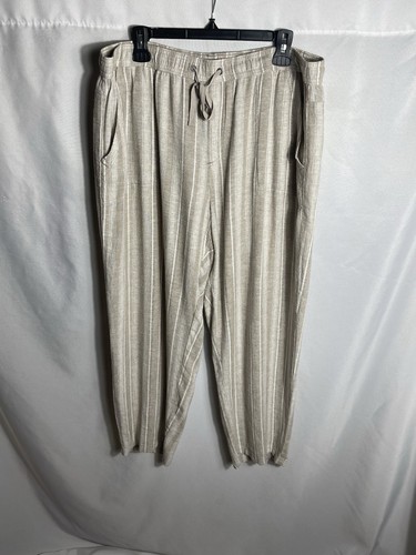 Dash XL Linen Rayon Tan Stripe Jogger Pants Drawstring Waist 30” Inseam ...