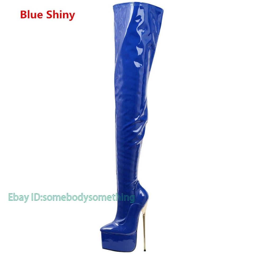Womens Gold Metal Heel 22cm Extreme High Heel Thigh High Platform Boots ...