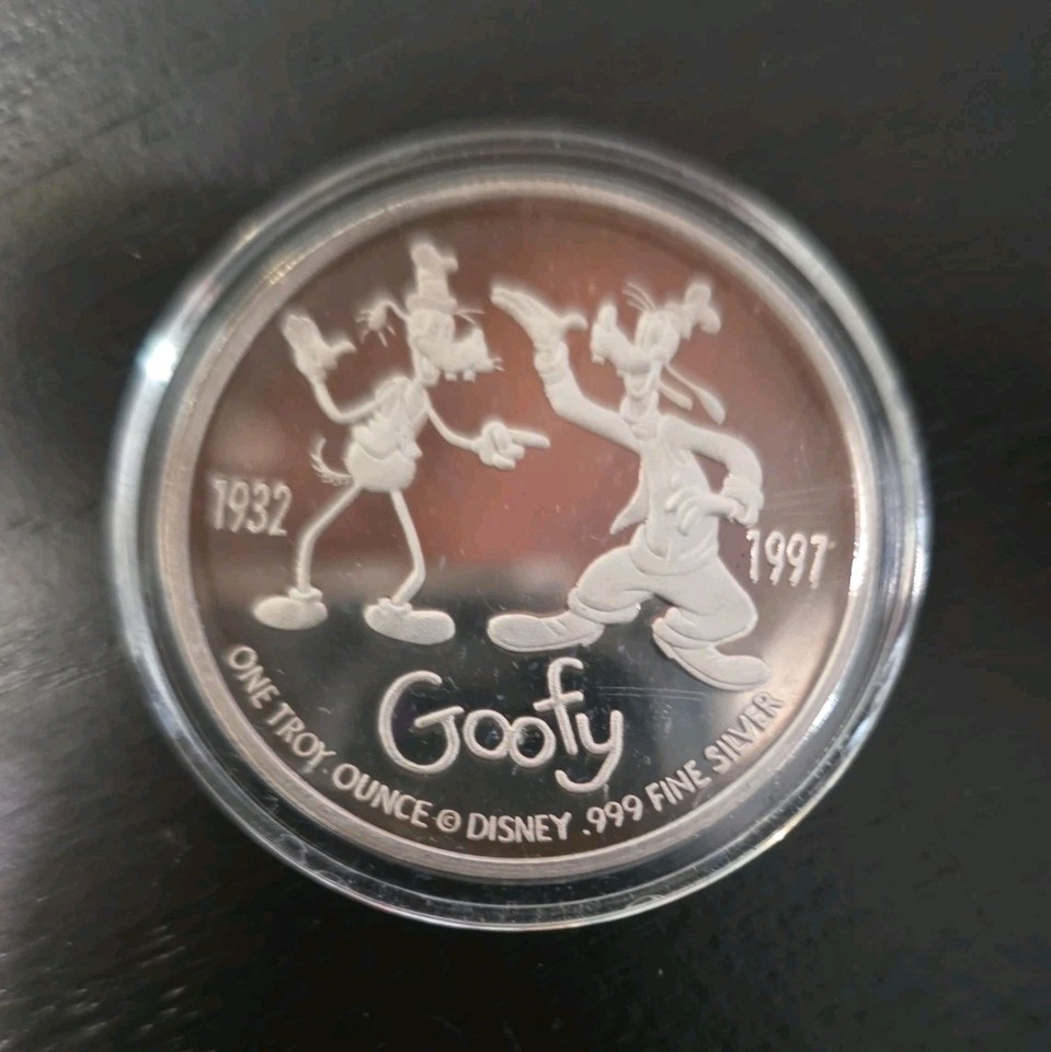 DISNEY GOOFY 65TH ANNIVERSARY 999 FINE SILVER 1 TROY OUNCE ROUND COIN ...