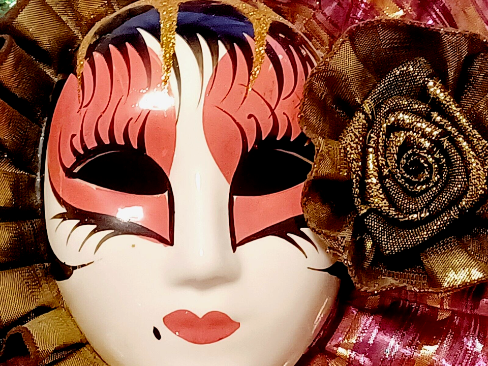 Porcelain Mask Wall Hanging French Clown Pierrot Doll Pink Purple Green ...