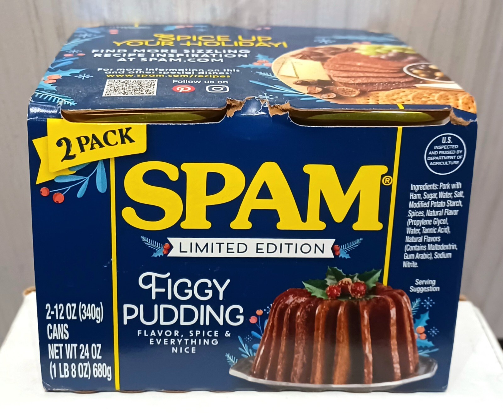 NEW 2pk FIGGY PUDDING SPAM Cans! GLOBAL SHIP Christmas LIMITED EDITION ...
