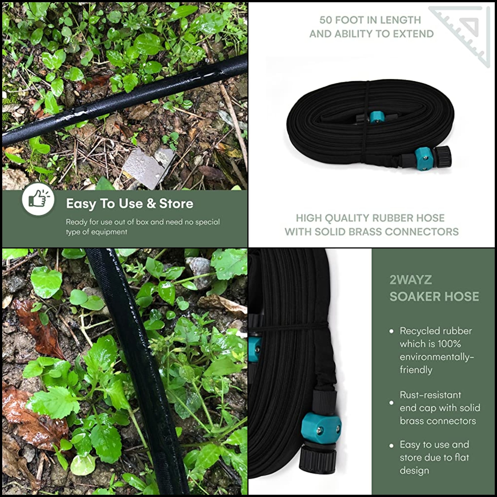 Drip Hose Flat Soaker Hose 50 ft -Premium Rubber Watering Hoses Rust ...