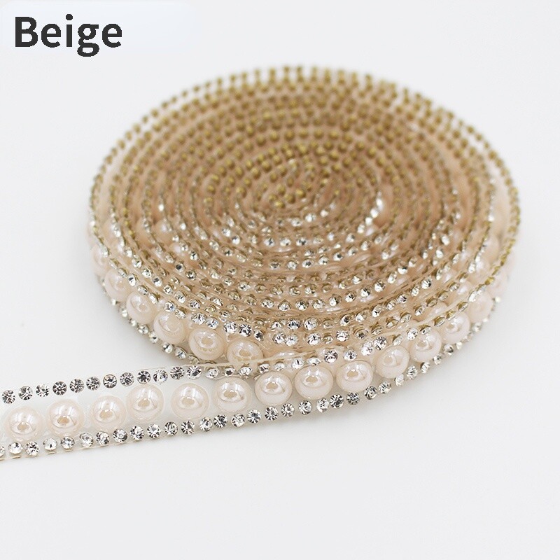 1yard Faux Pearl Trim Hotfix Tape Rhinestone Ribbon Iron Clothing ...