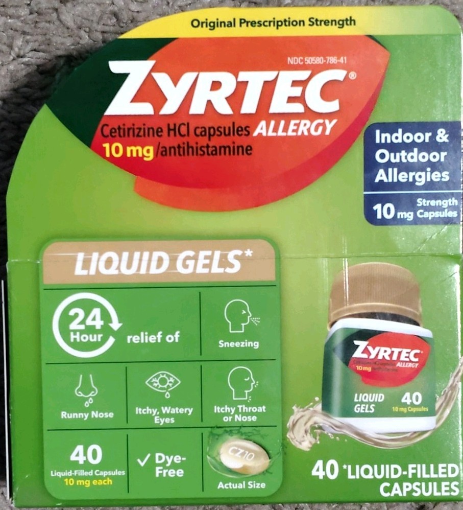 Zyrtec Allergy Relief Dye-Free Cetirizine HCl 10mg 40 Liquid-Filled ...