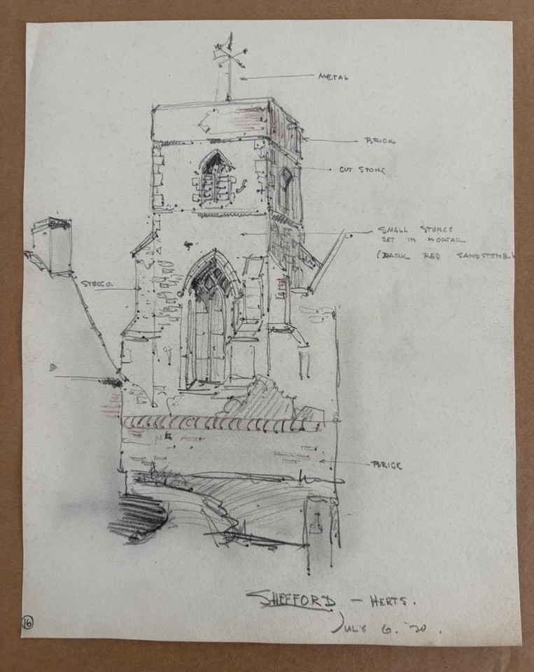 Antique Matted 1920s Walter Church Pencil Drawing, Shefford, England ...