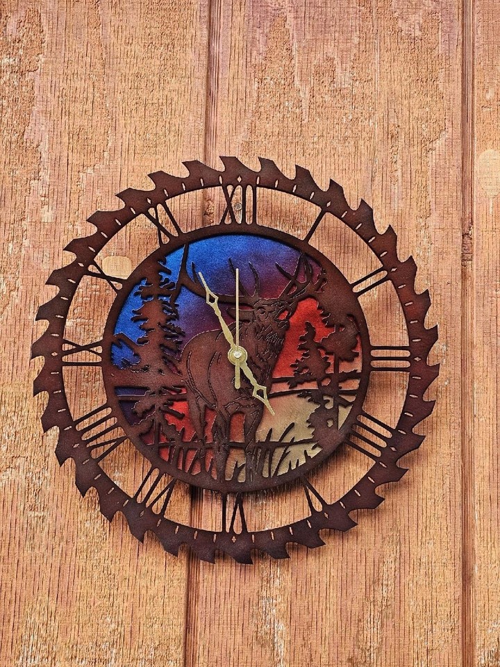 Rocky Mountain Elk Rustic Hunter Bugling Majestic Wall Clock Saw Blade ...