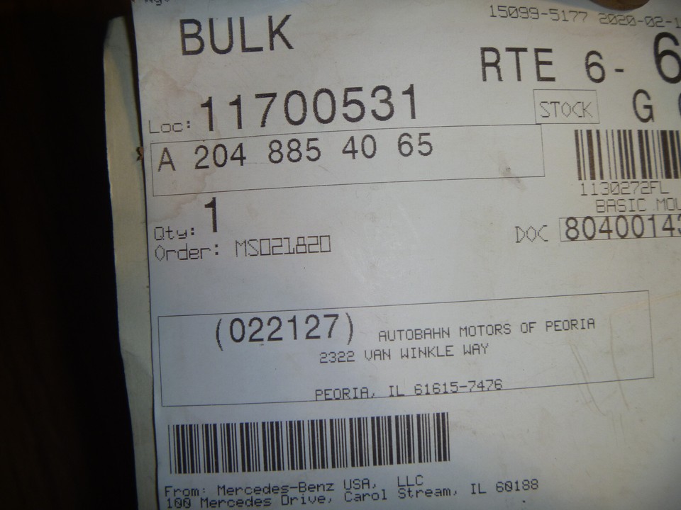 2012-2015 Mercedes Benz C 250 350 Support Panel Bumper Mount 2048854065 ...