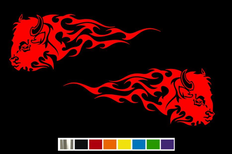 (2) Flaming Buffalo Bison Head Vinyl Decal Set CUSTOM SIZE COLOR for ...
