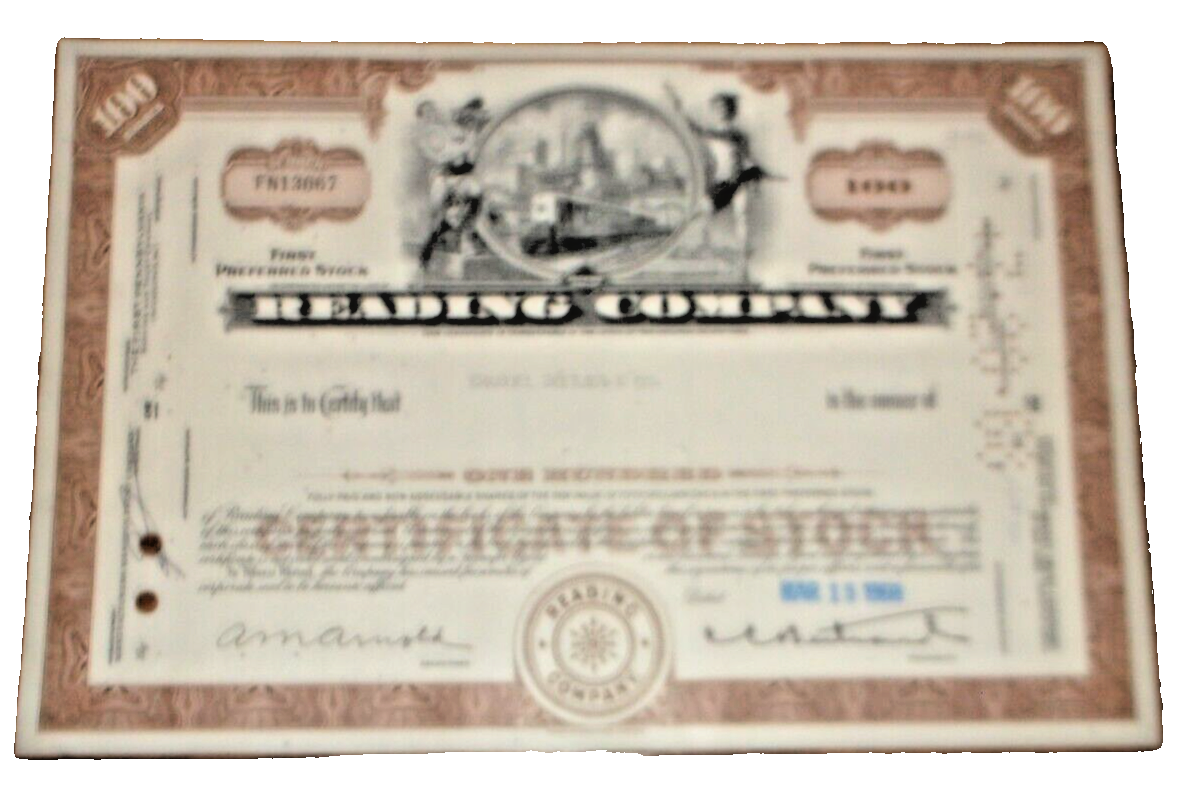 1968 READING COMPANY PREFERRED STOCK CERTIFICATE | eBay