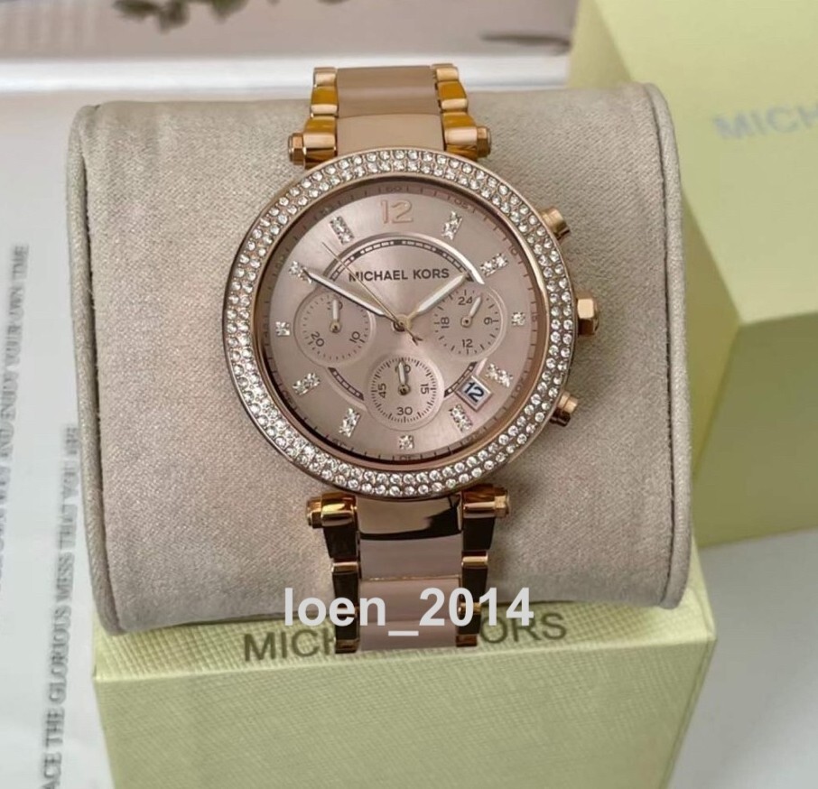 Michael Kors MK5896 Parker Blush Dial Rose Gold Tone Blush Acetate ...