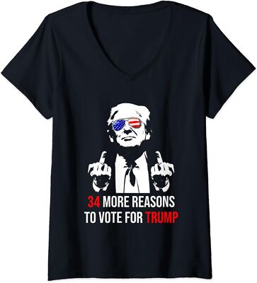 Trump Convicted 34 More Reasons To Vote For Trump Ladies' V-Neck Tshirt ...