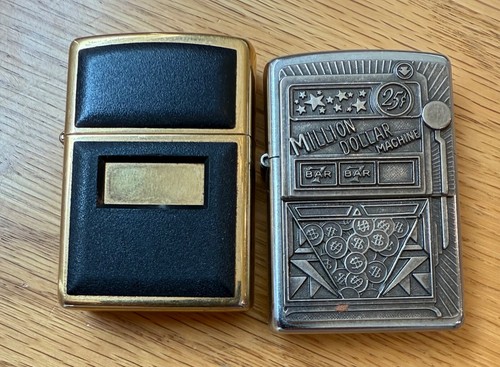 LOT OF 2 ZIPPO LIGHTERS USED BRASS & SLOT MACHINE D25 | eBay