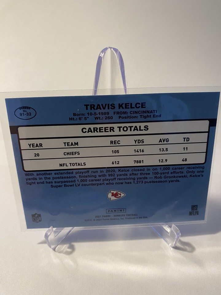 Travis Kelce 2021 Panini Donruss ‘91 Football #91-32. Kansas City ...