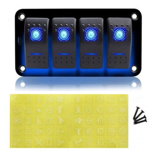 4 Gang Toggle Rocker Switch Panel Blue LED Light for Car Marine Boat ...